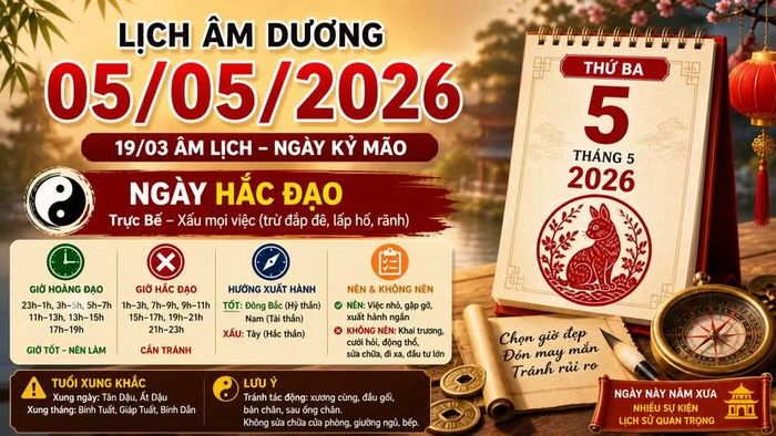 Lịch âm hôm nay 5/5/2026: Ngày hắc đạo, nên làm gì để tránh rủi ro ...