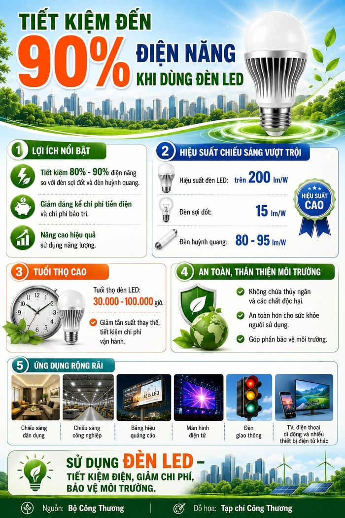 Tiết kiệm đến 90% điện năng khi dùng đèn LED - Tạp chí Công thương